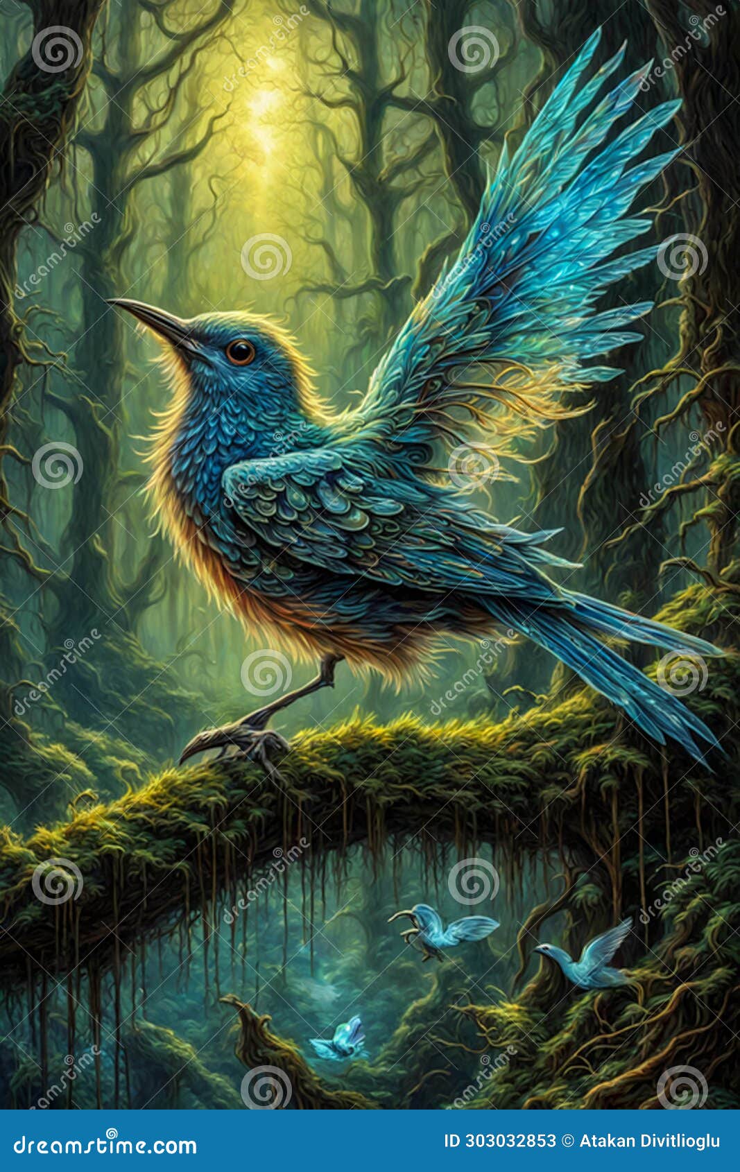 Curious Blue Bird with a Magical Look Stock Illustration - Illustration ...