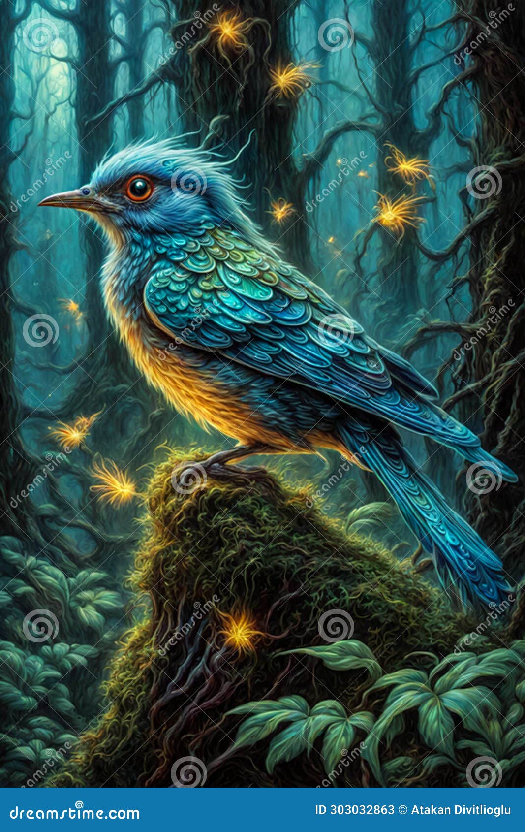 Curious Blue Bird with a Magical Look Stock Illustration - Illustration ...
