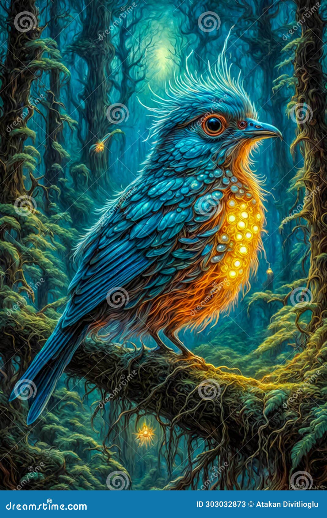 Curious Blue Bird with a Magical Look Stock Illustration - Illustration ...