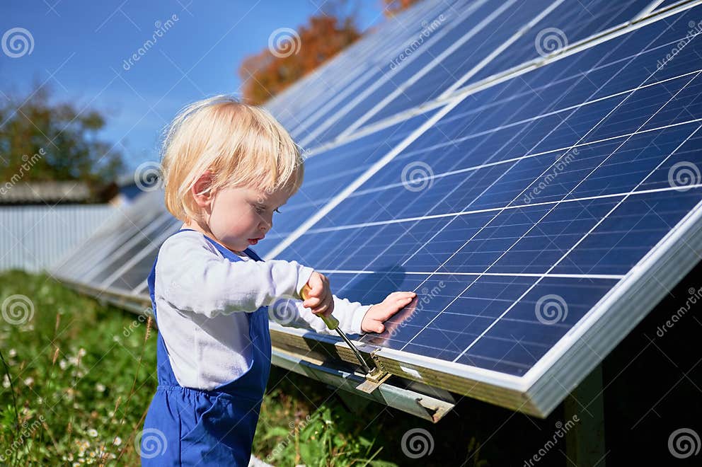 Curious Boy Learning How Does Solar Panel Work Stock Image - Image of ...