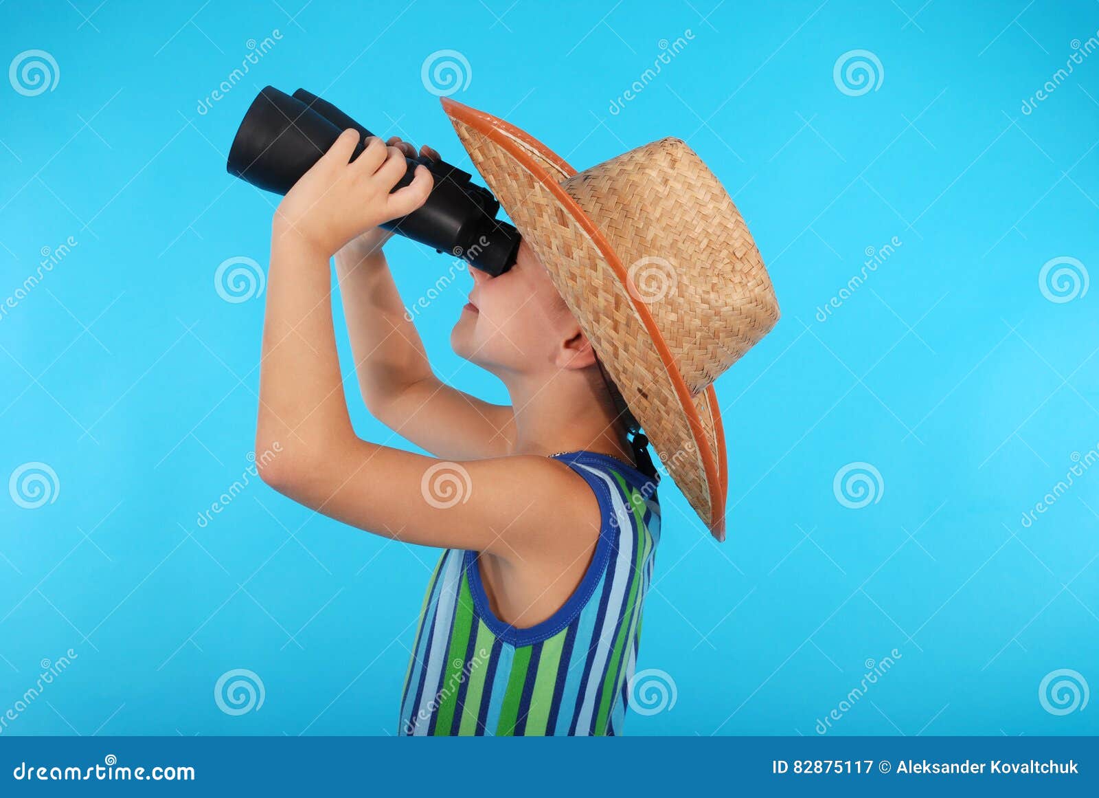 Curious Boy Looking through Binoculars Stock Image - Image of view ...