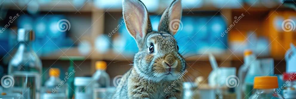 Curious Bunny in a Laboratory Setting Stock Illustration - Illustration ...