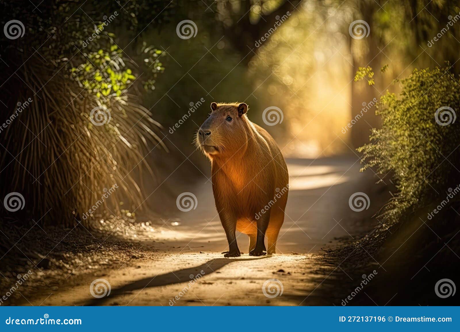 Curious Capybara Exploring Forest Path in Beautiful Natural Setting, Generative AI Stock ...