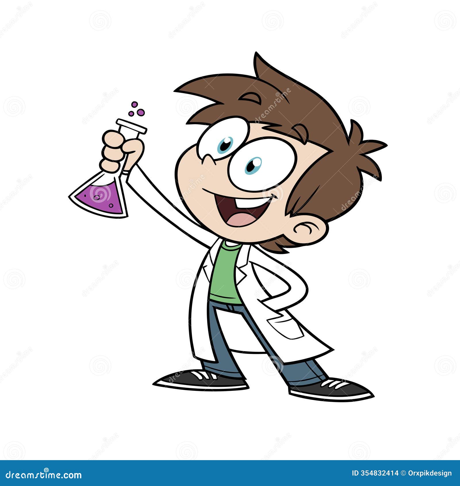 Curious Cartoon Boy Scientist with Experiment Stock Illustration ...
