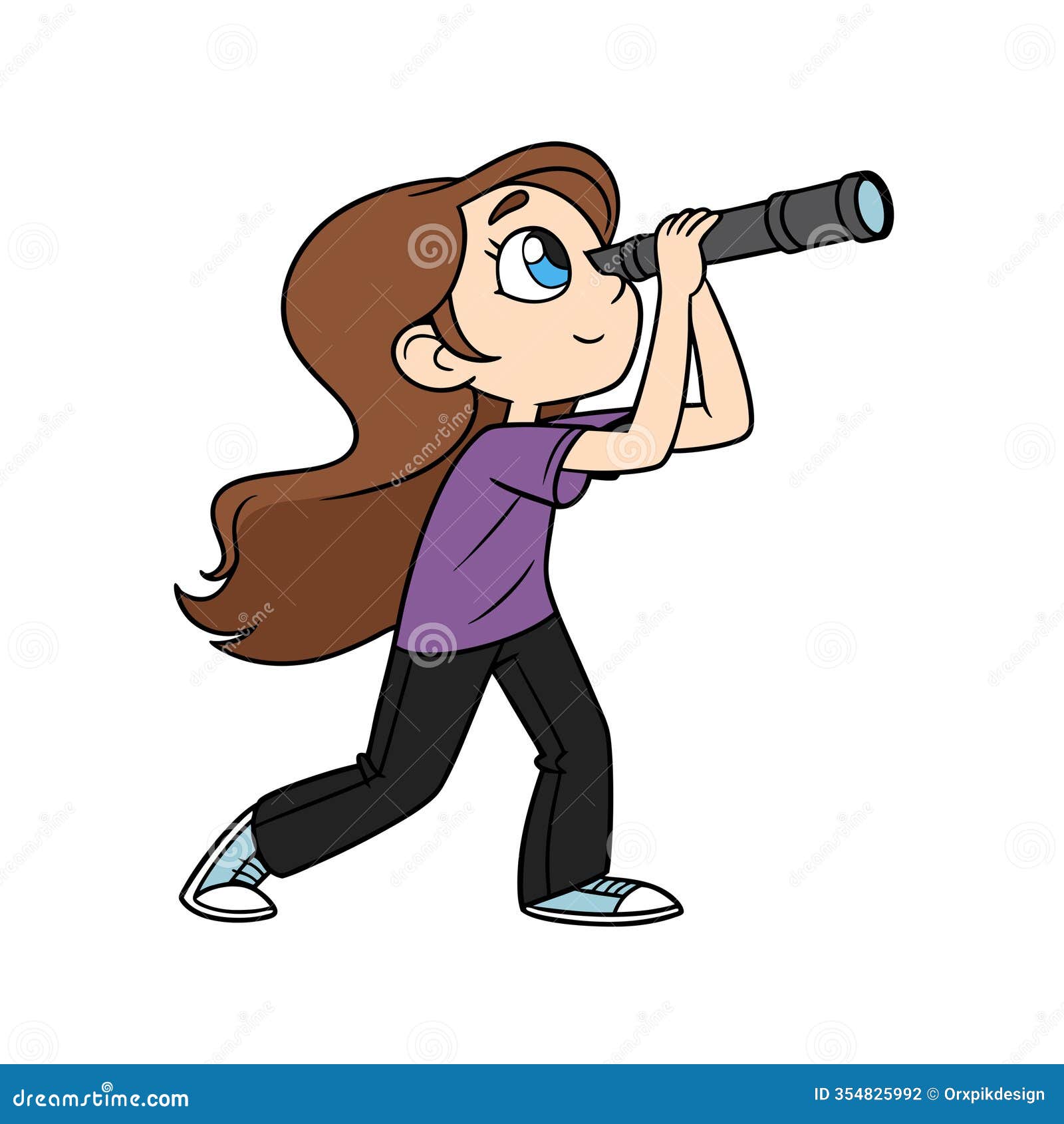 Curious Cartoon Girl Exploring the Stars Stock Illustration ...