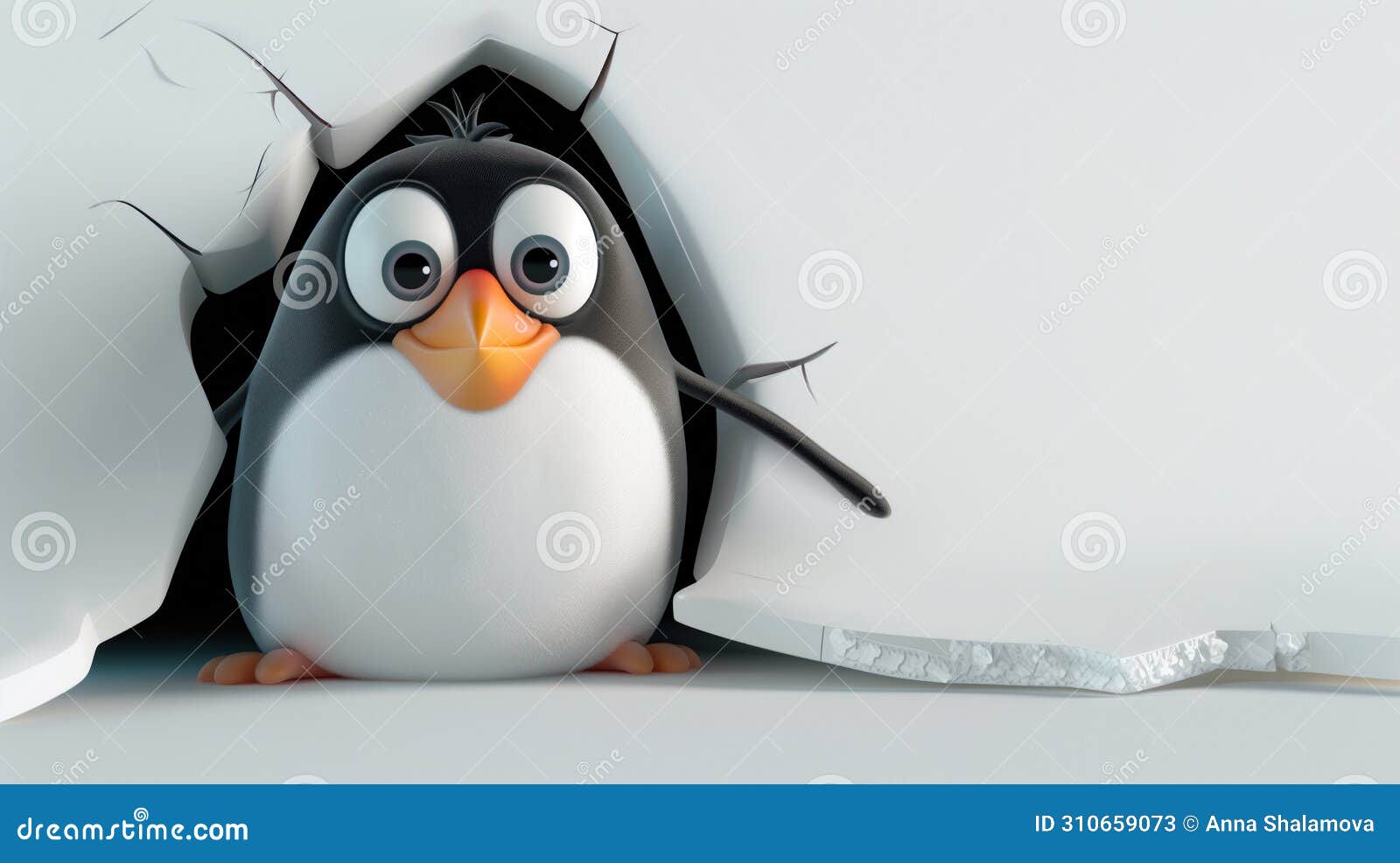 Curious Cartoon Penguin Peeking through Paper Tear. Stock Image - Image ...