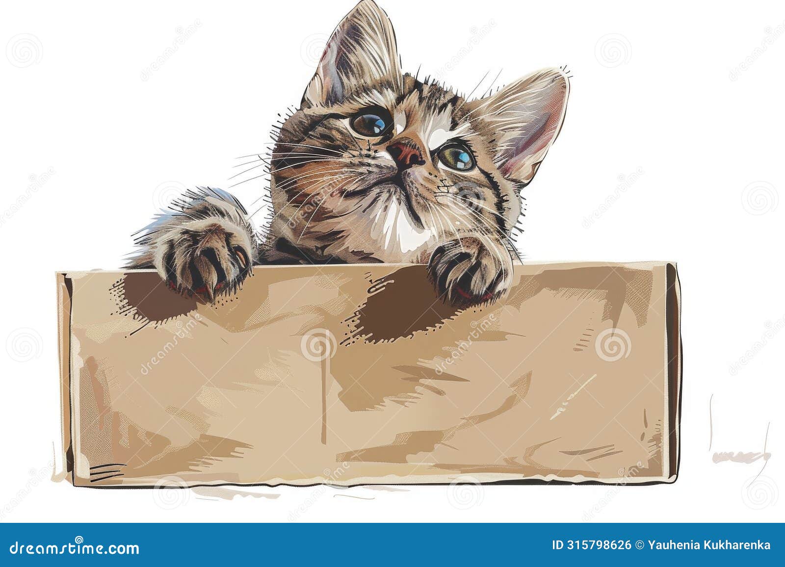 Curious Cat in a Box stock illustration. Illustration of happy - 315798626