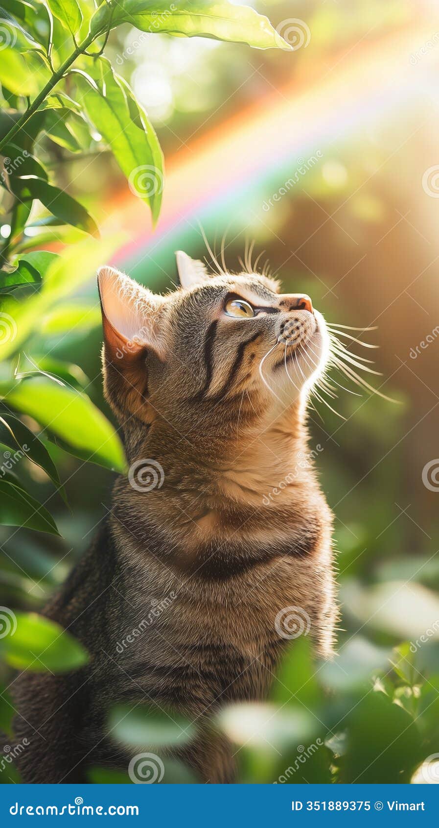Curious Cat Gazing Up at a Vibrant Rainbow Stock Image - Image of ...
