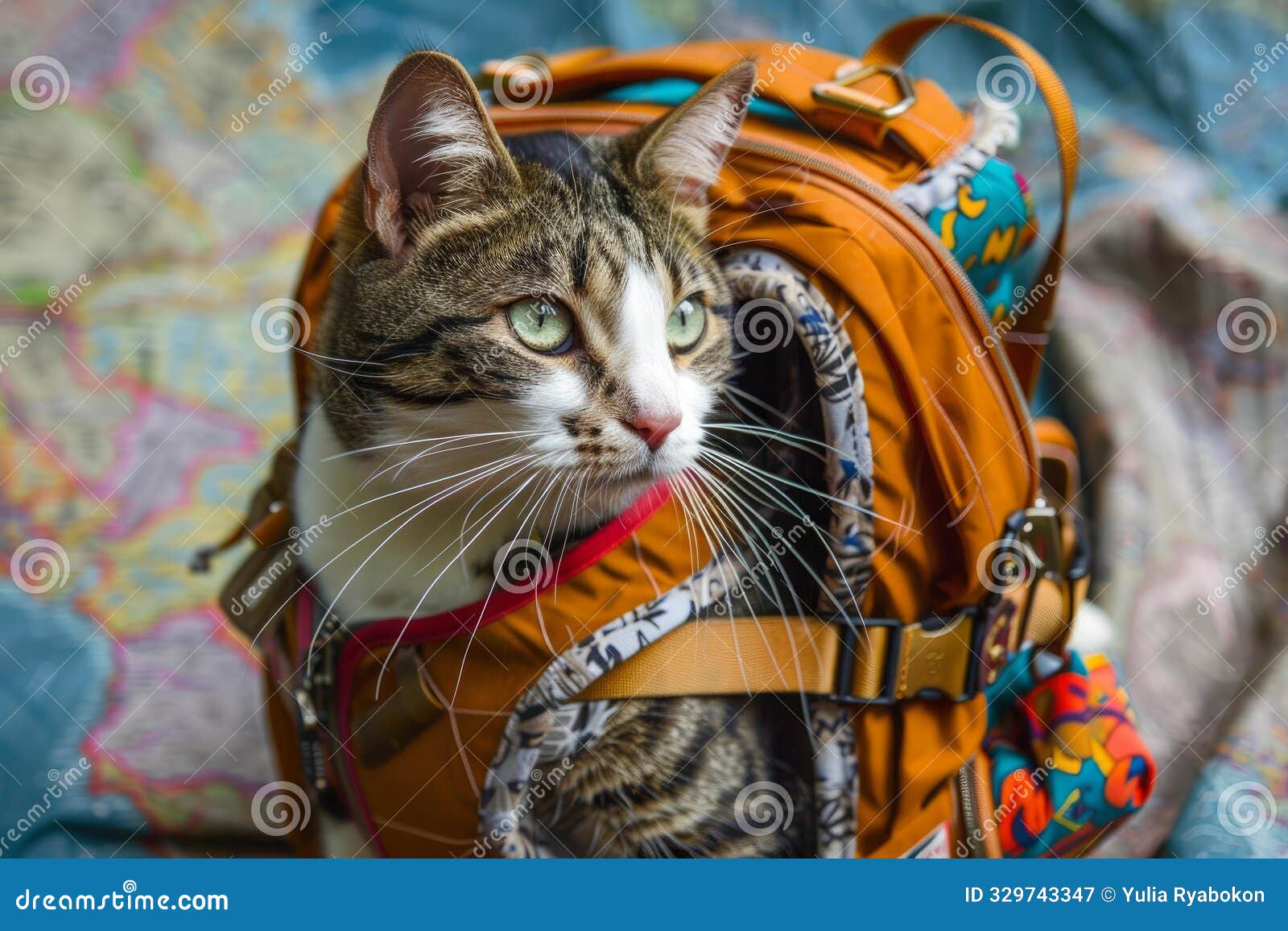 Curious Cat Sitting in Backpack Exploring the World Stock Illustration ...