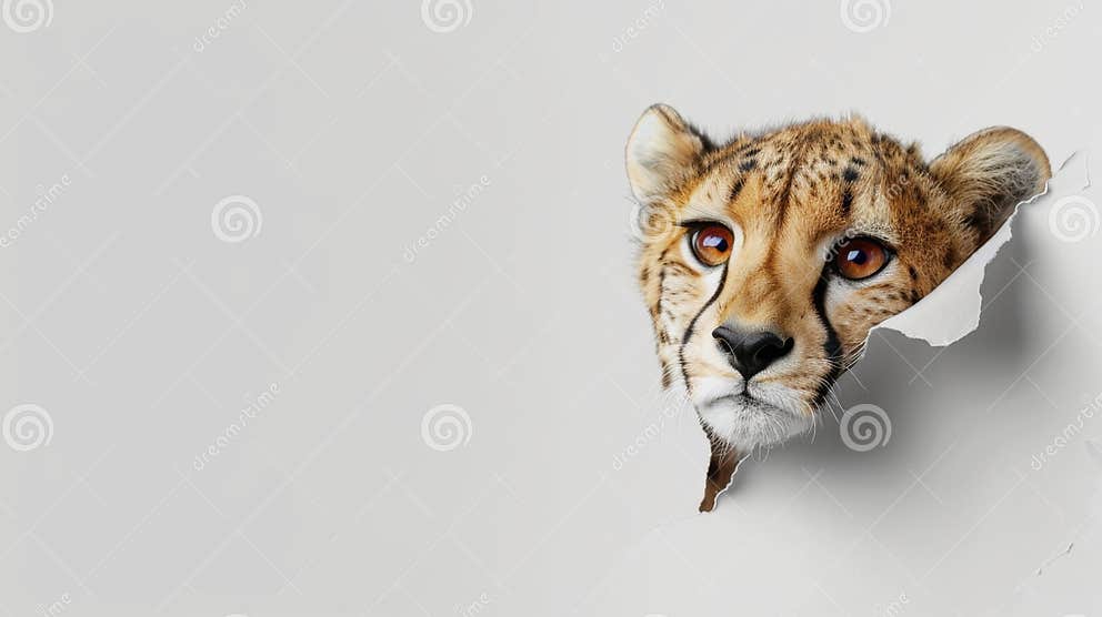 Curious Cheetah Poking Head through Wall Hole Stock Illustration ...