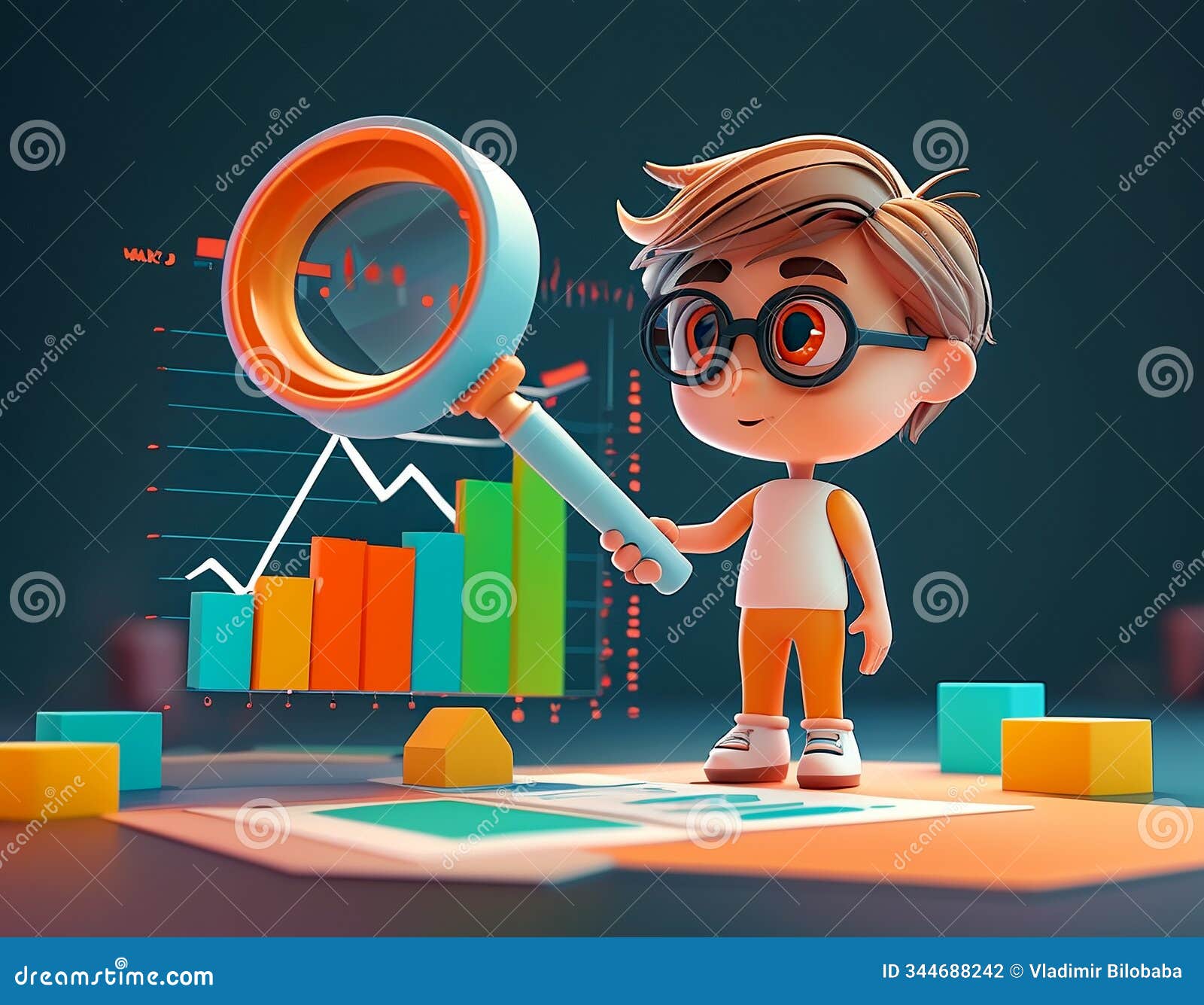 A Curious Child Explores Data Analysis with a Magnifying Glass in a ...