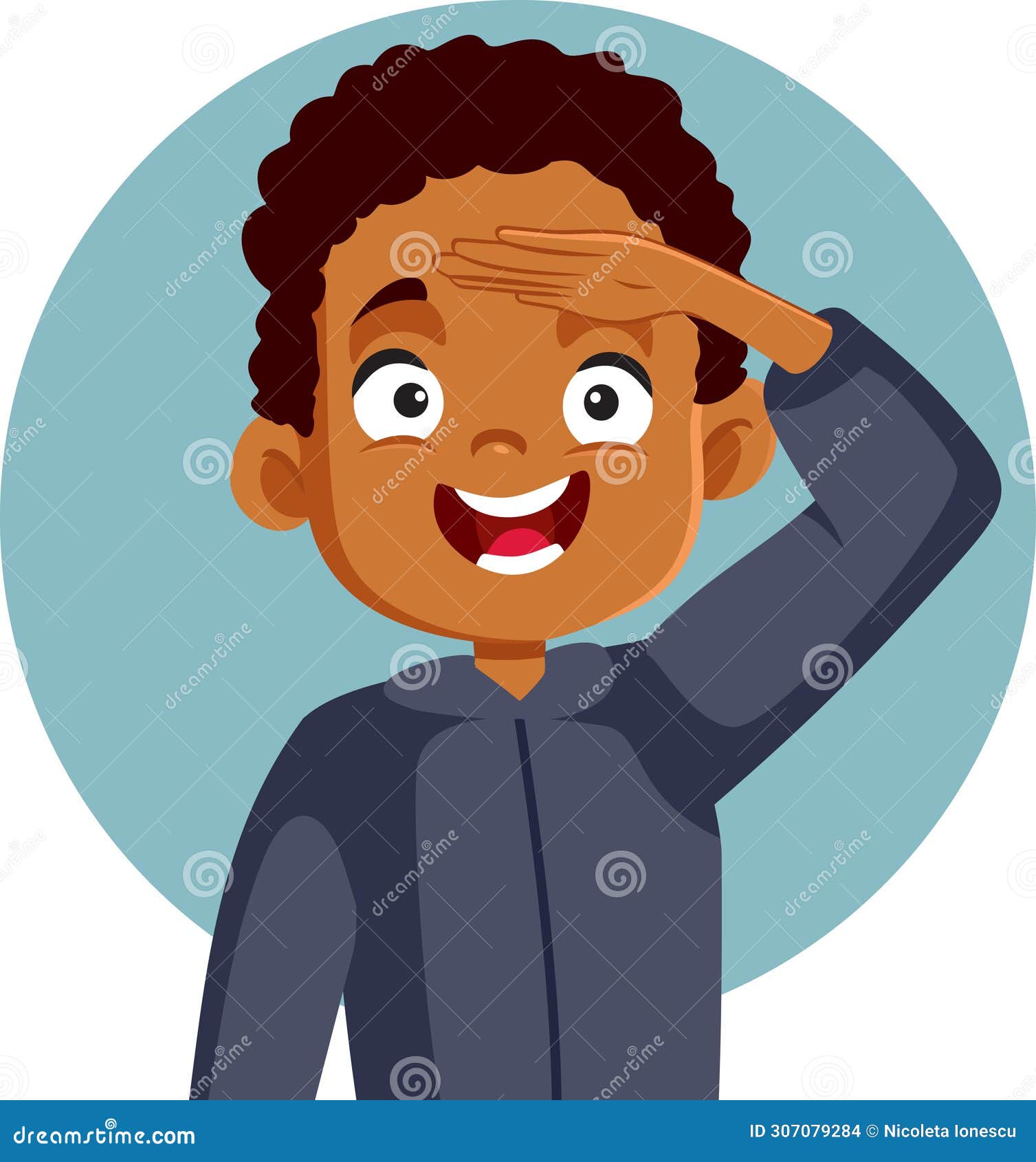 Happy Boy Looking in the Distance Vector Character Illustration Stock ...