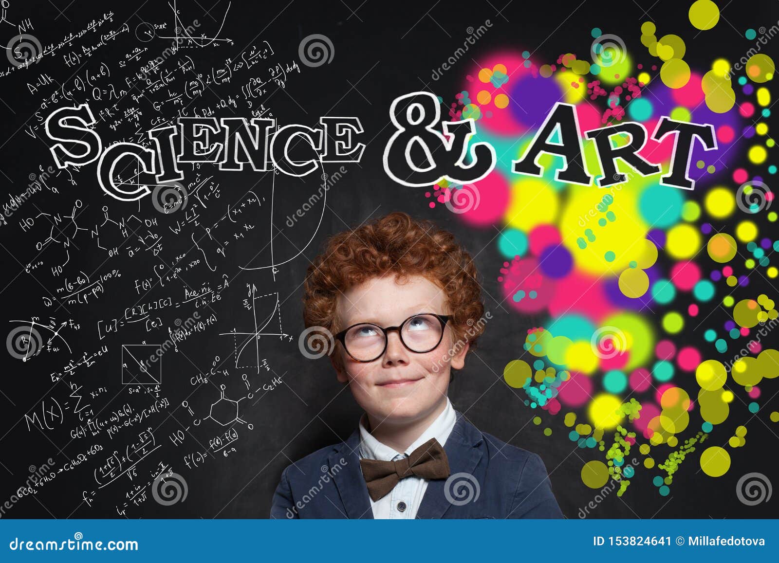 Curious Child Looking at Science and Art Inscription Stock Image ...