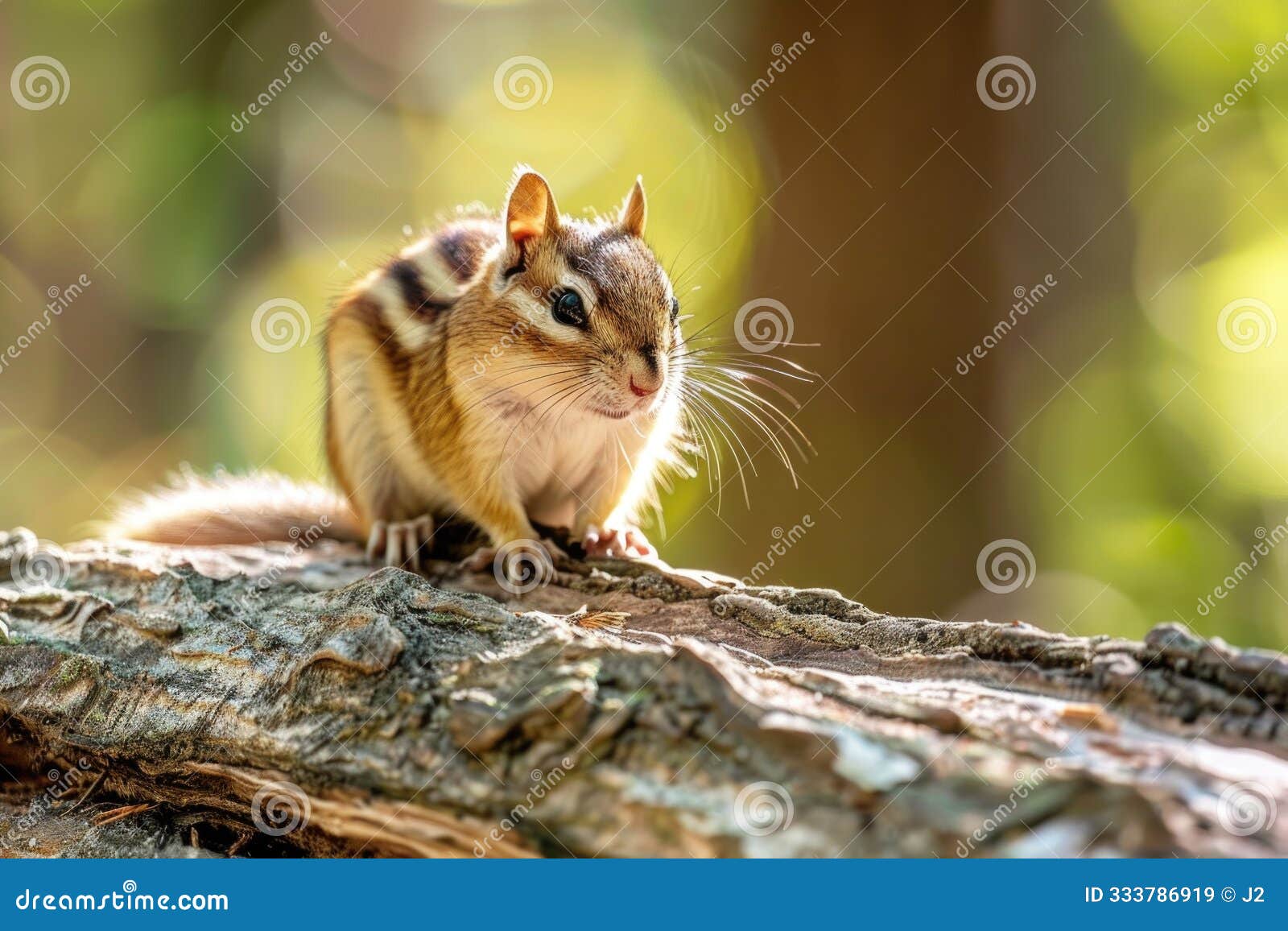 Curious Chipmunk on Sunlit Forest Log AI Stock Image - Image of autumn ...