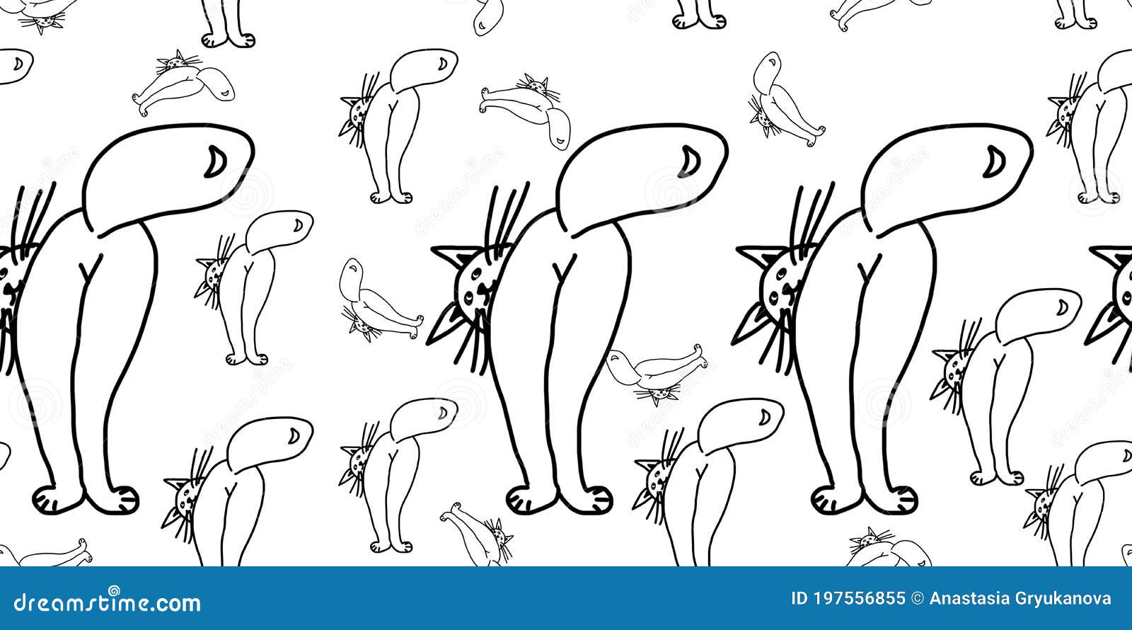 Curious Cute Cartoon Cat , Seamless Pattern Stock Illustration ...