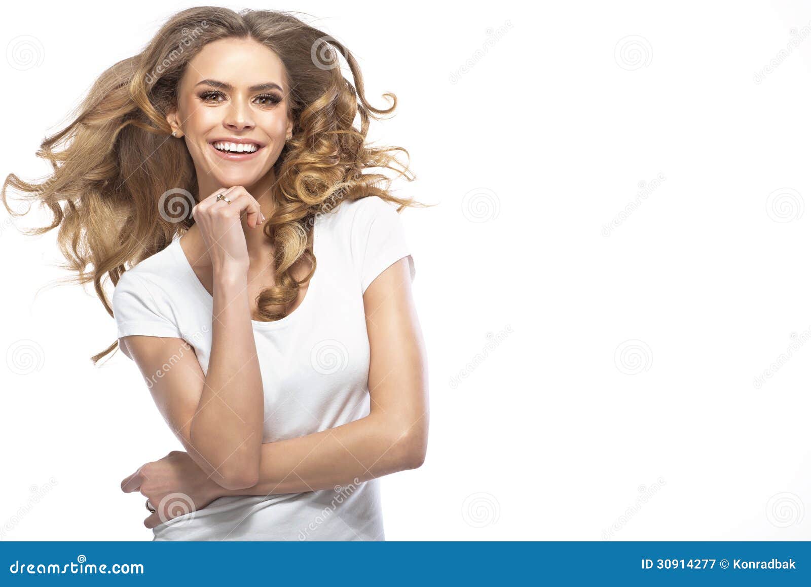 Curious and Delighted Young Lady Stock Image - Image of isolated, hand ...