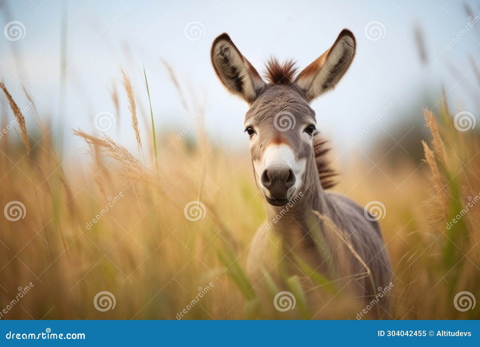 Curious Donkey with Sharp Ears Amidst Tall Grasses Stock Image - Image ...