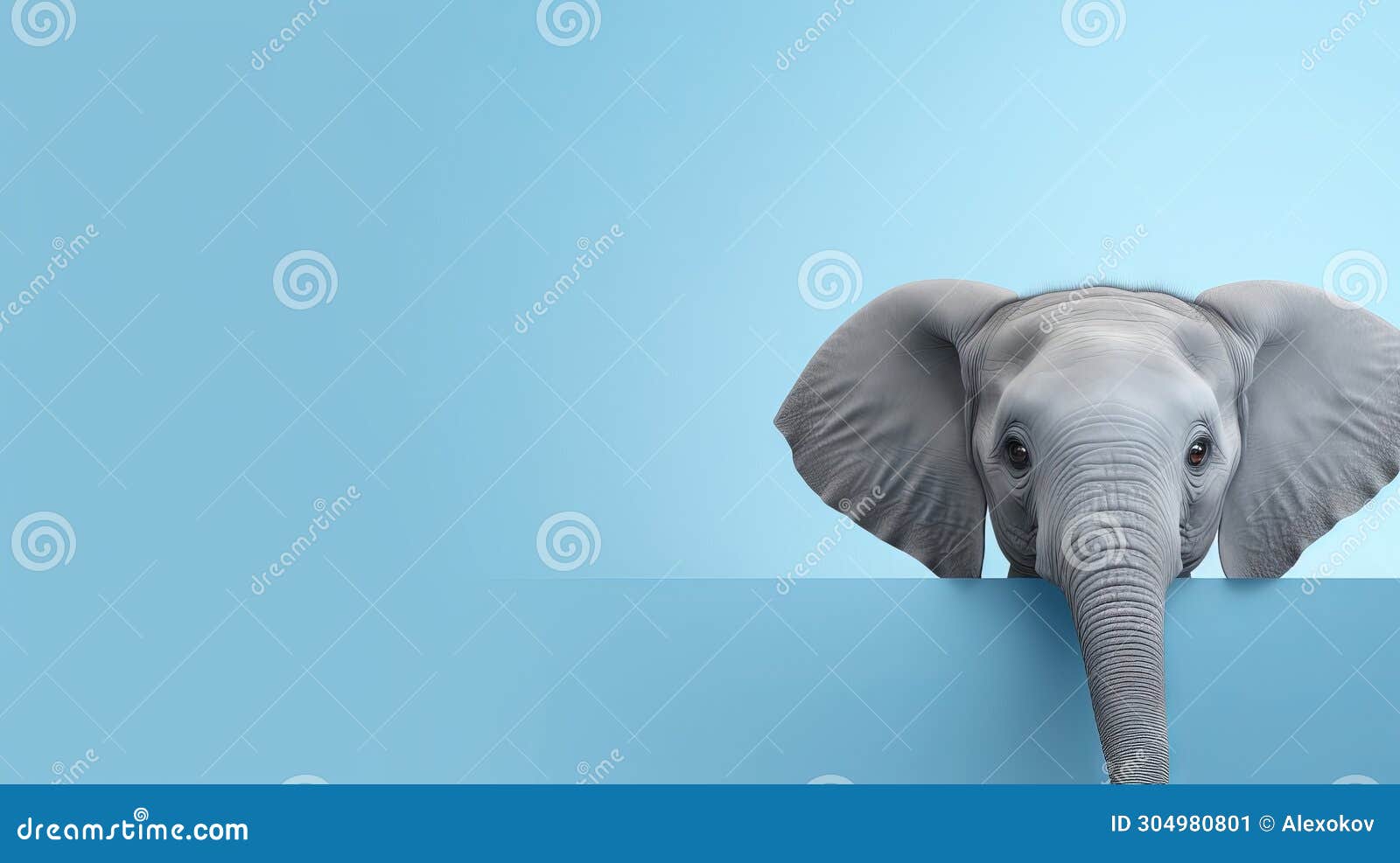 Curious Elephant Peeking Around the Corner on a Blue Background AI ...
