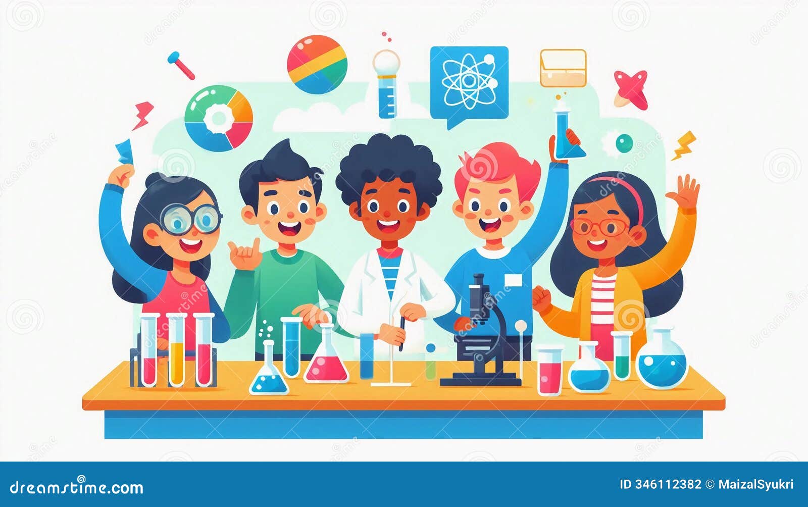 Curious and Excited Kids Conducting Science Experiments, Multicultural ...