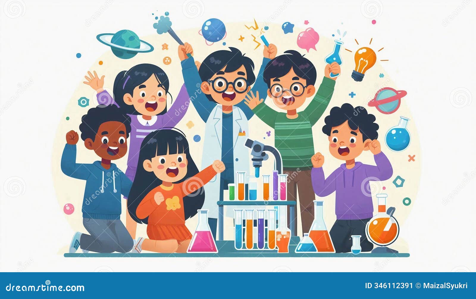 Curious and Excited Kids Conducting Science Experiments, Multicultural ...