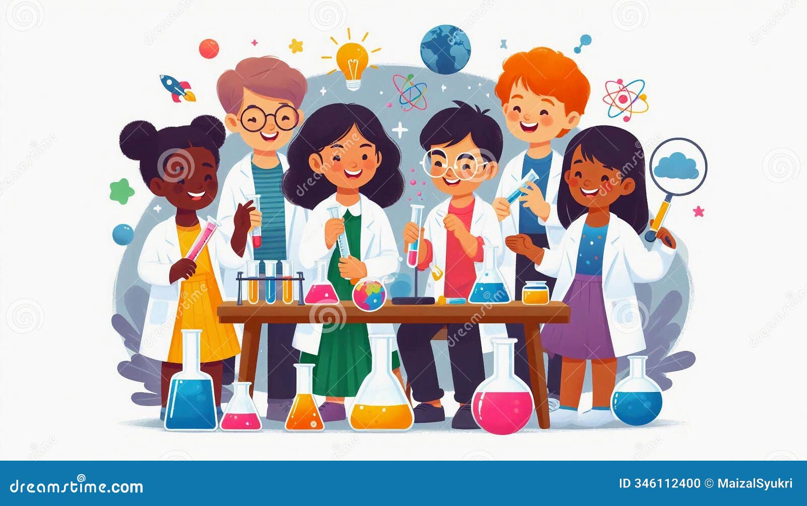 Curious and Excited Kids Conducting Science Experiments, Multicultural ...