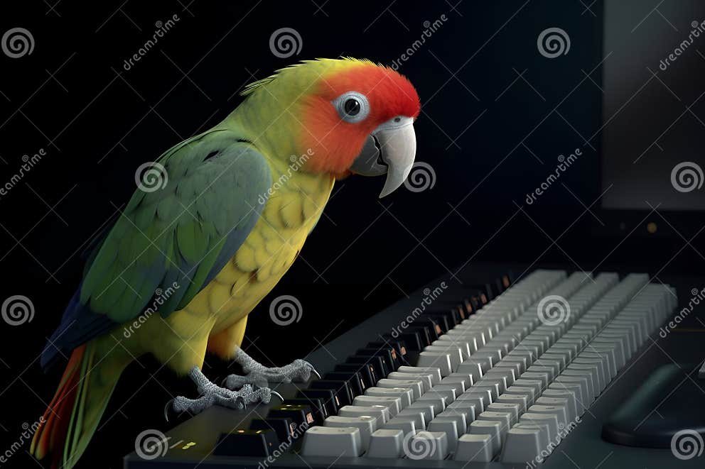 A Curious Exotic Parrot on a Laptop Keyboard Stock Illustration ...