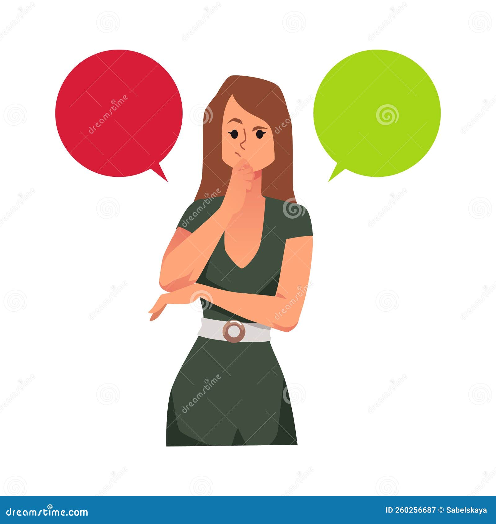 Curious Female Character Thinking and Choosing between Two Options ...