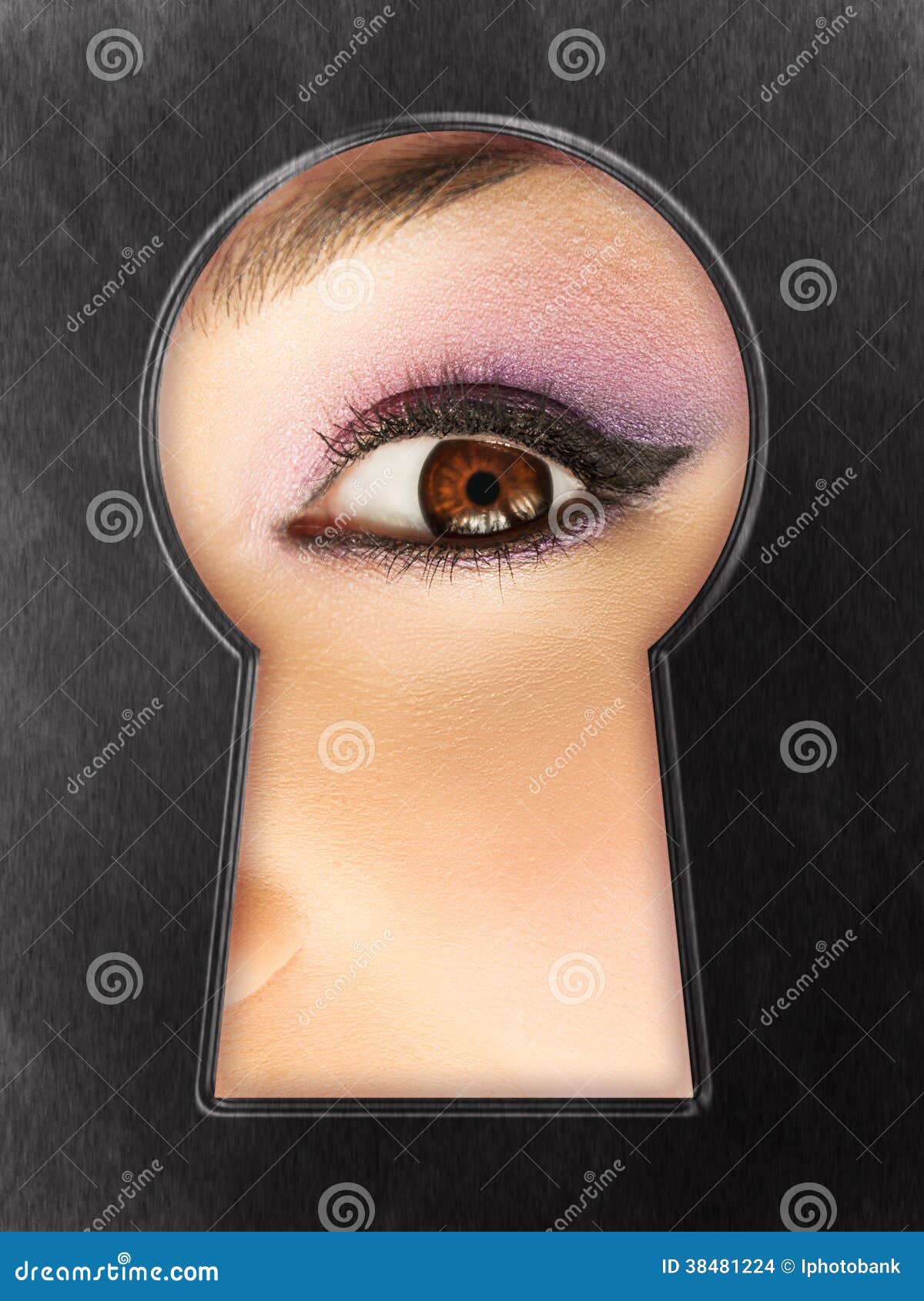 Curious Female Eye in a Keyhole Stock Photo - Image of face, keyhole ...