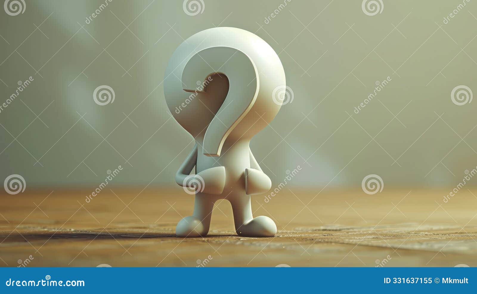 A Curious Figure with a Question Mark Stands in an Empty Room, Sunlight ...