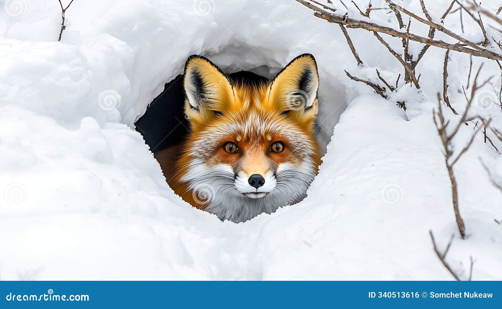 Curious Fox Peeking Out from Snowy Burrow Stock Illustration ...