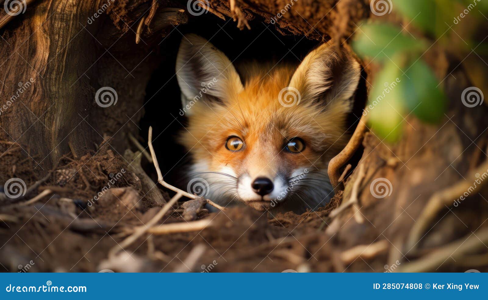 Curious Fox Peeks Out of a Hole in the Ground Stock Illustration ...