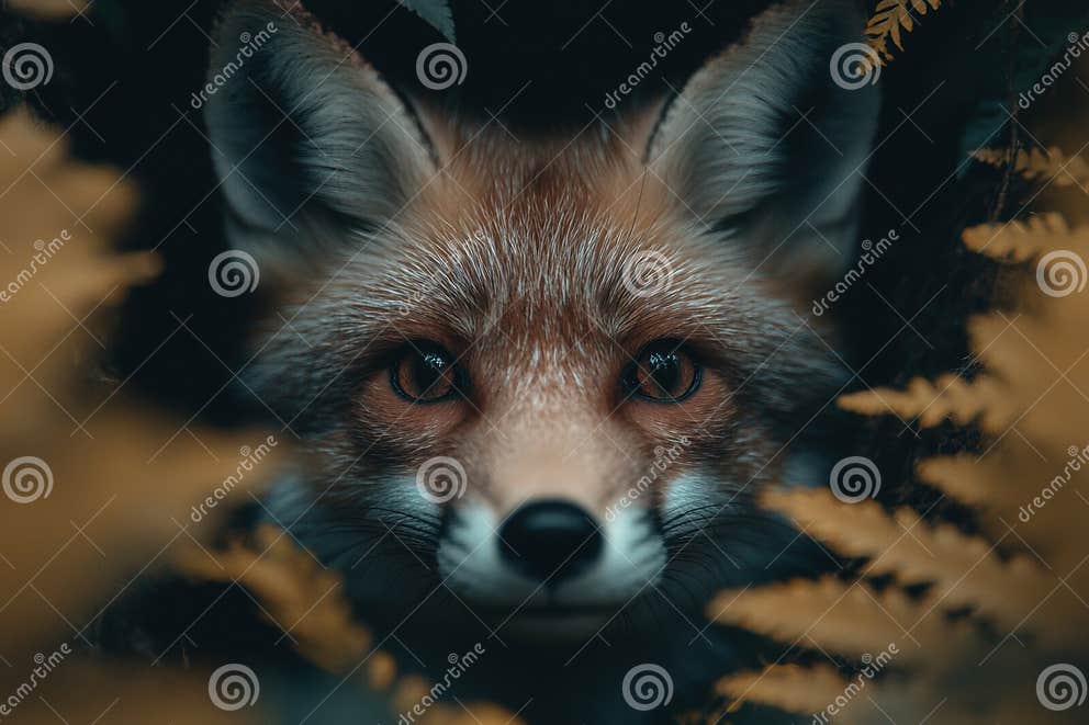 Curious Fox Peering through Forest Foliage Stock Illustration ...