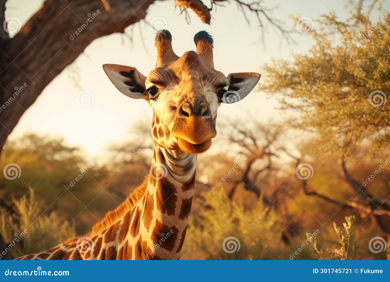 Curious Giraffe with a Vivid Blue Sky Backdrop. Generative Ai Stock ...