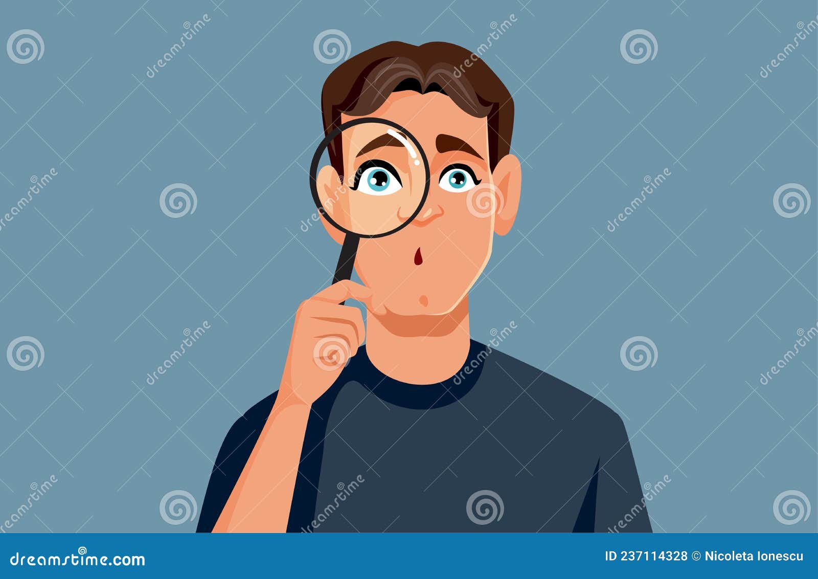 Man Looking through a Magnifying Glass Vector Illustration Stock Vector ...
