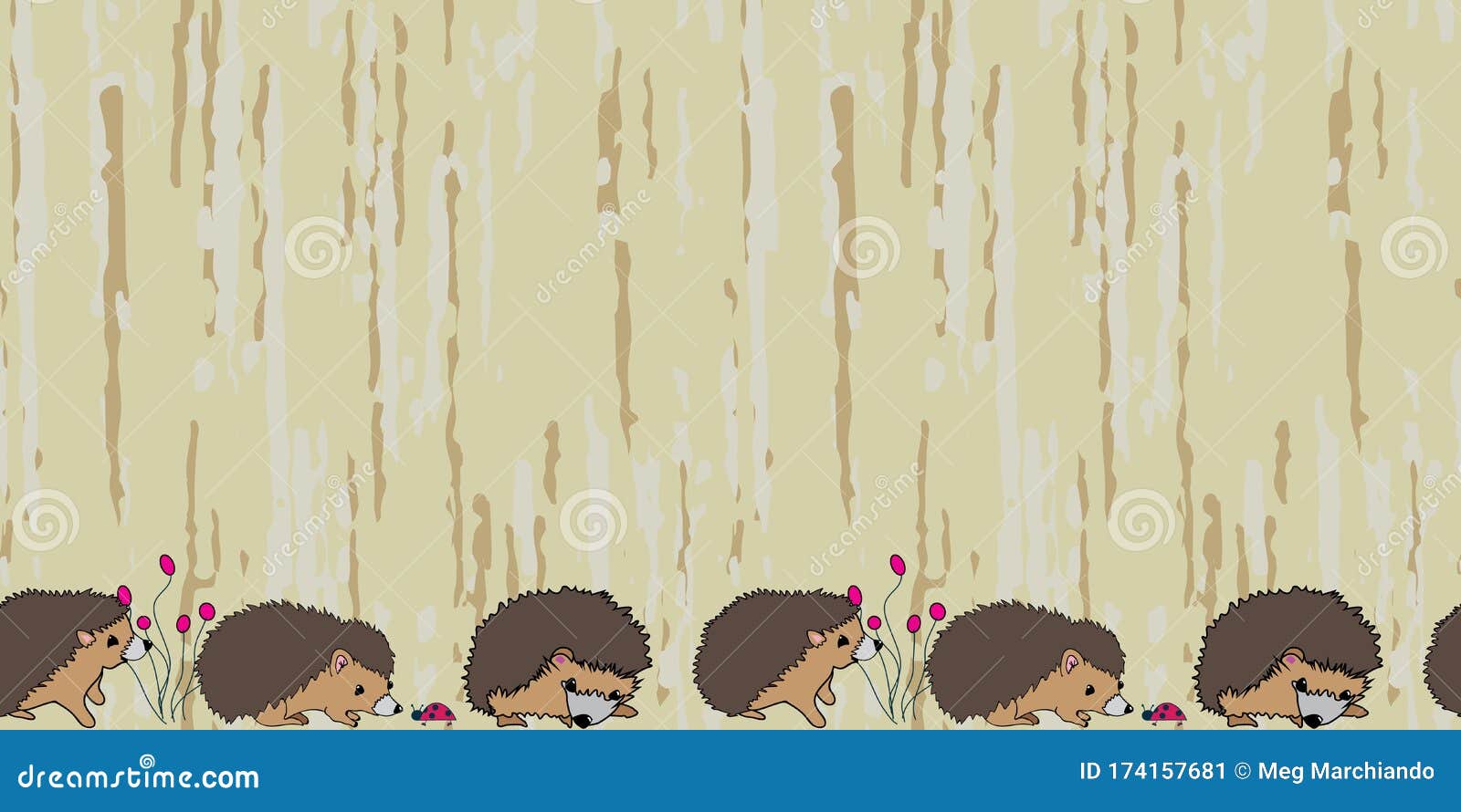 Curious Hedgehogs Border, Seamless Vector Pattern Stock Vector ...