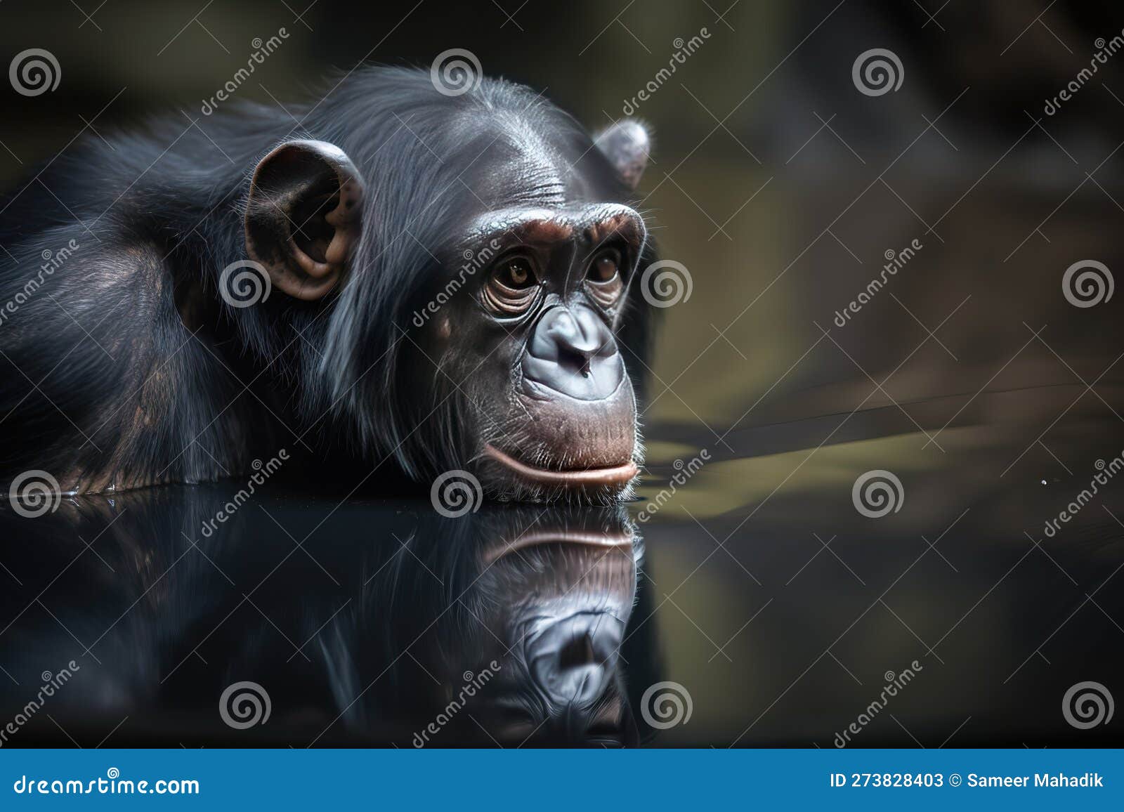A Curious and Intelligent Chimpanzee Looking at Its Reflection, Showing ...