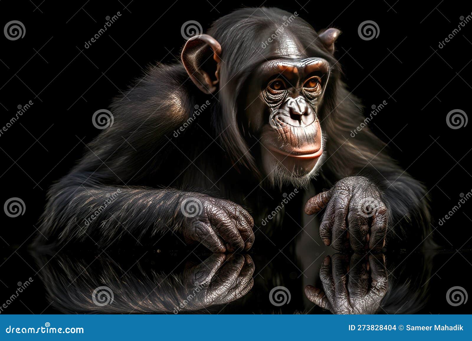A Curious and Intelligent Chimpanzee Looking at Its Reflection, Showing ...