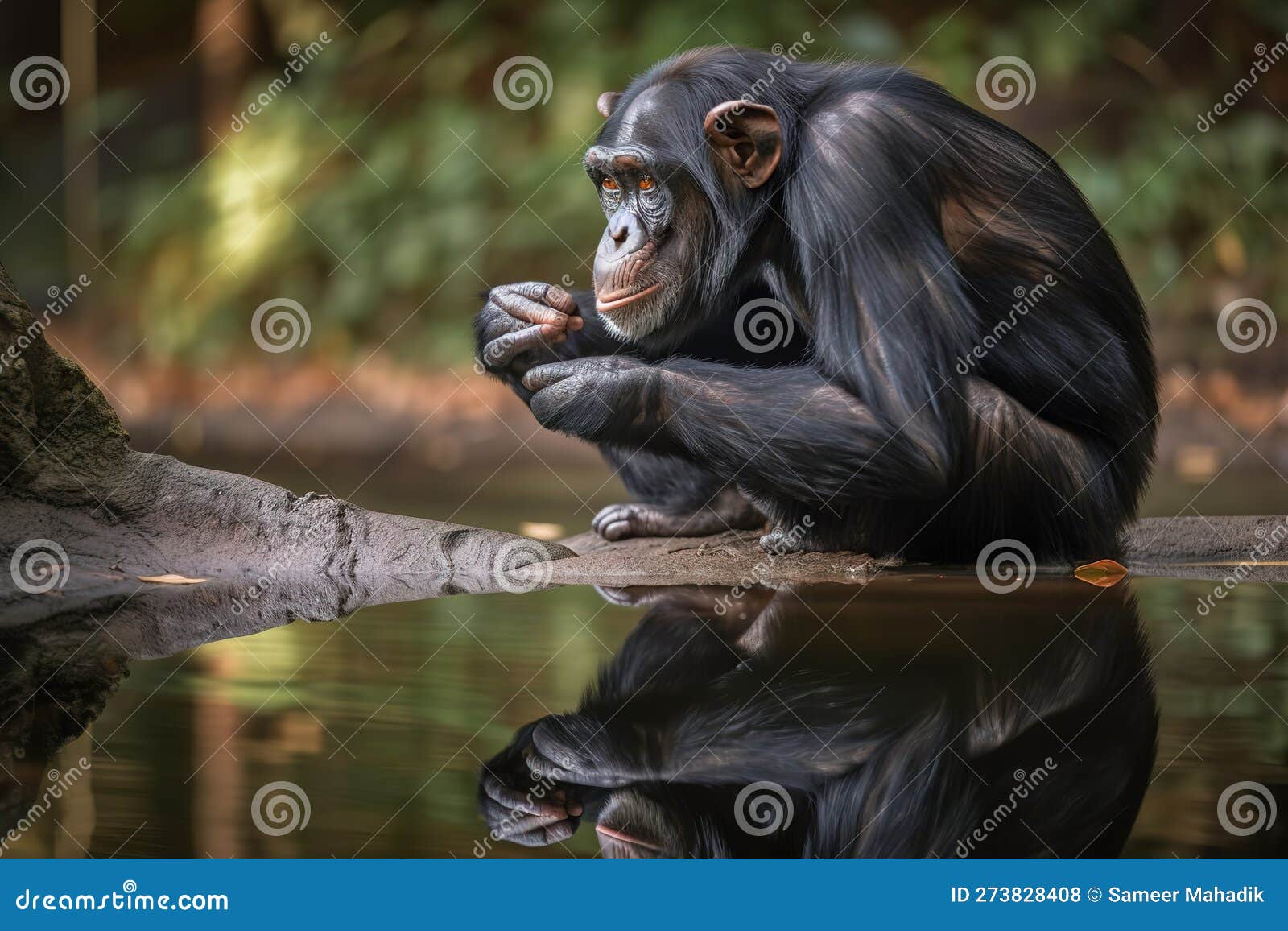 A Curious and Intelligent Chimpanzee Looking at Its Reflection, Showing ...