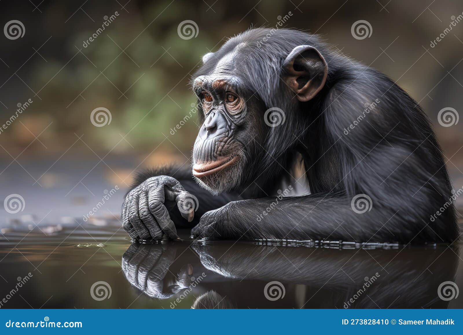 A Curious and Intelligent Chimpanzee Looking at Its Reflection, Showing ...