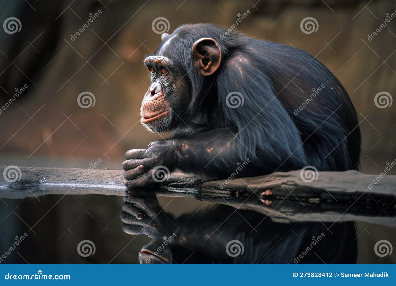 A Curious and Intelligent Chimpanzee Looking at Its Reflection, Showing ...