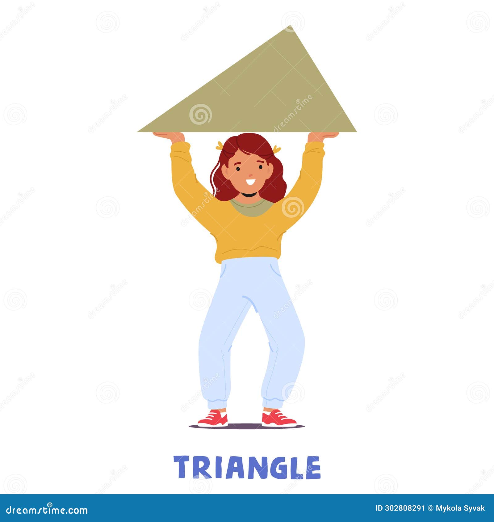 Curious Kid Confidently Holds a Triangular Shape, Little Girl Character ...