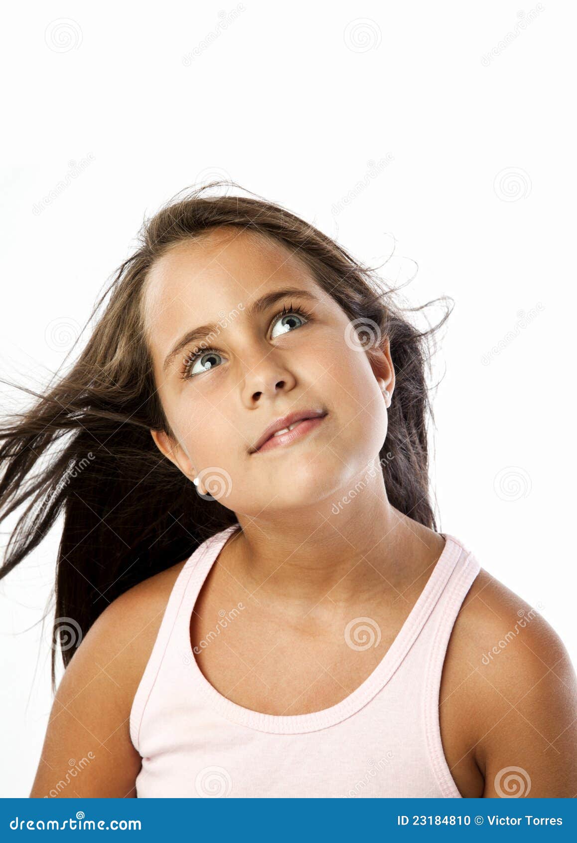 Curious Little Girl Looking Up Stock Photo - Image of portrait, person ...