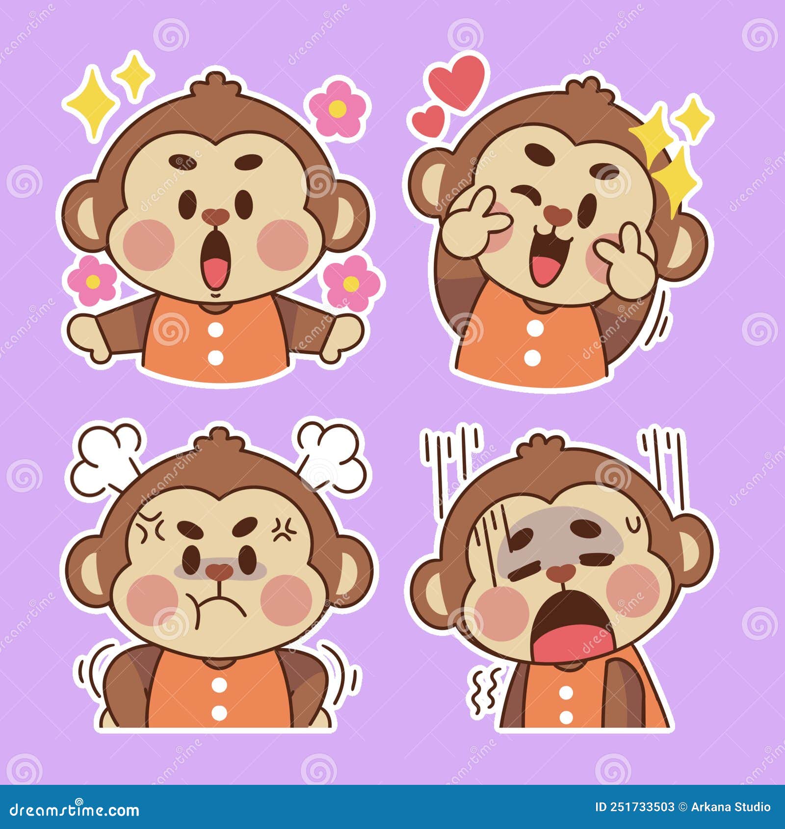 Curious Little Monkey Expressions Illustration Pack Stock Vector ...
