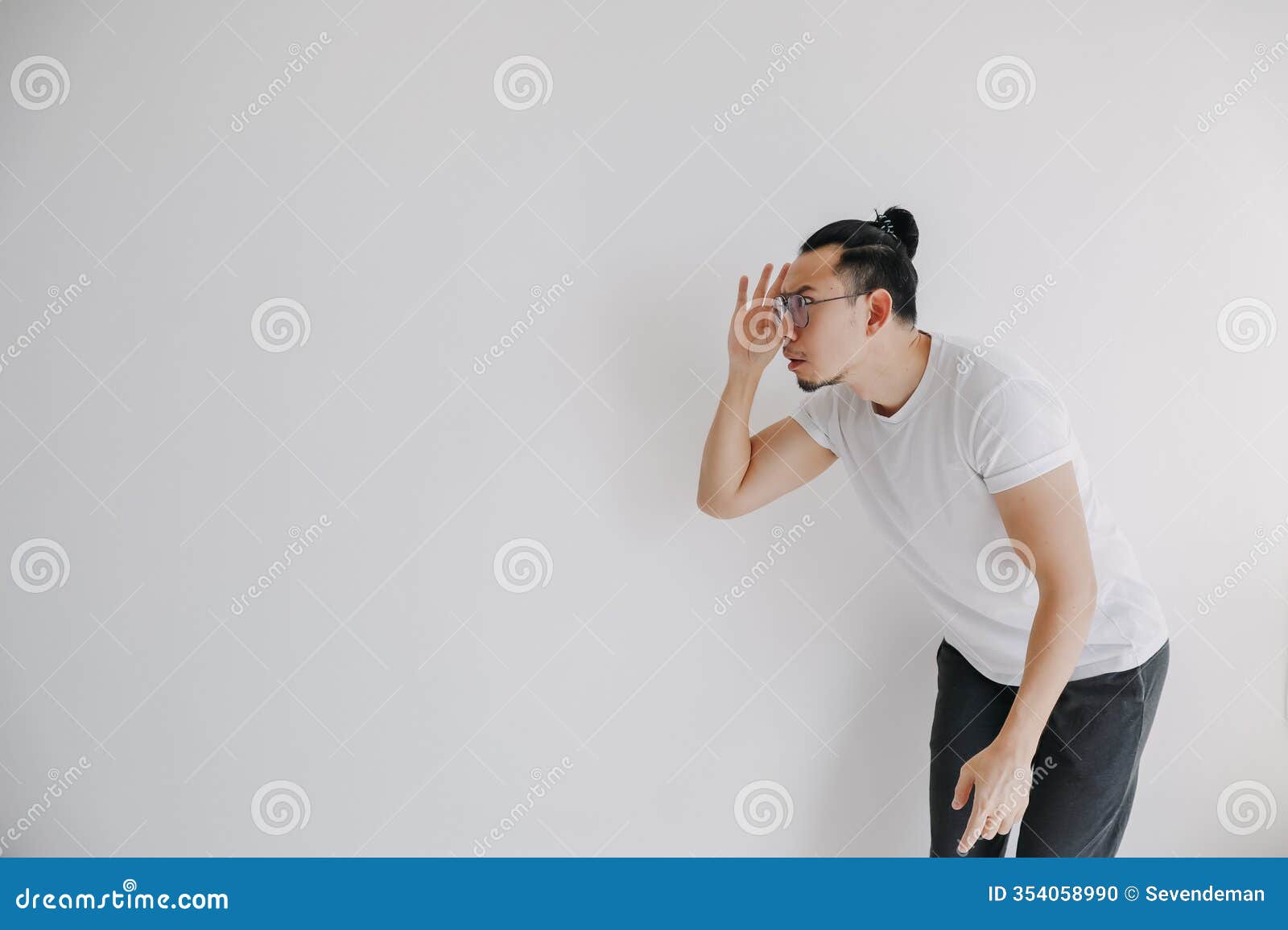 Curious Looking Man Stare at Something Isolate on White Stock Photo ...