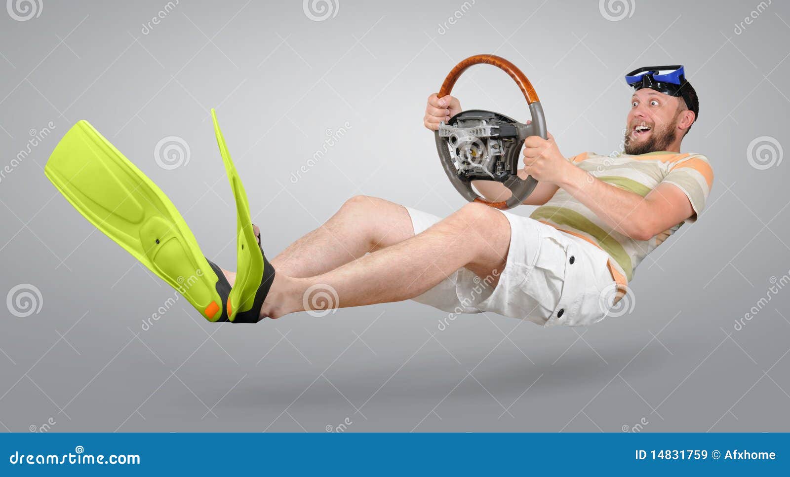 Curious Man in Green Flippers Stock Image - Image of automobile, auto ...