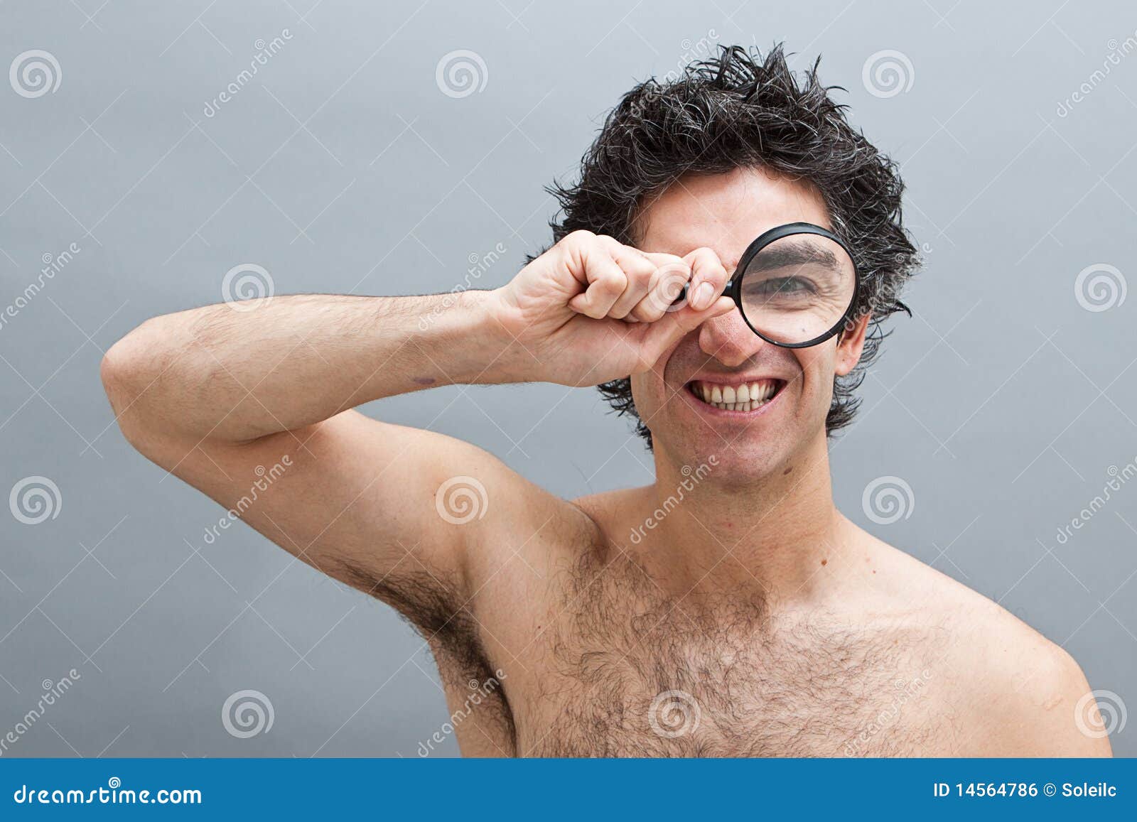 Curious man with magnifier stock photo. Image of examining - 14564786