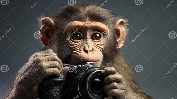 Curious Monkey Holding a Camera while Posing for a Picture, AI ...