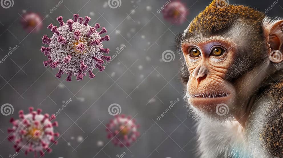 Curious Monkey Observing Airborne Virus Particles Stock Photo - Image ...