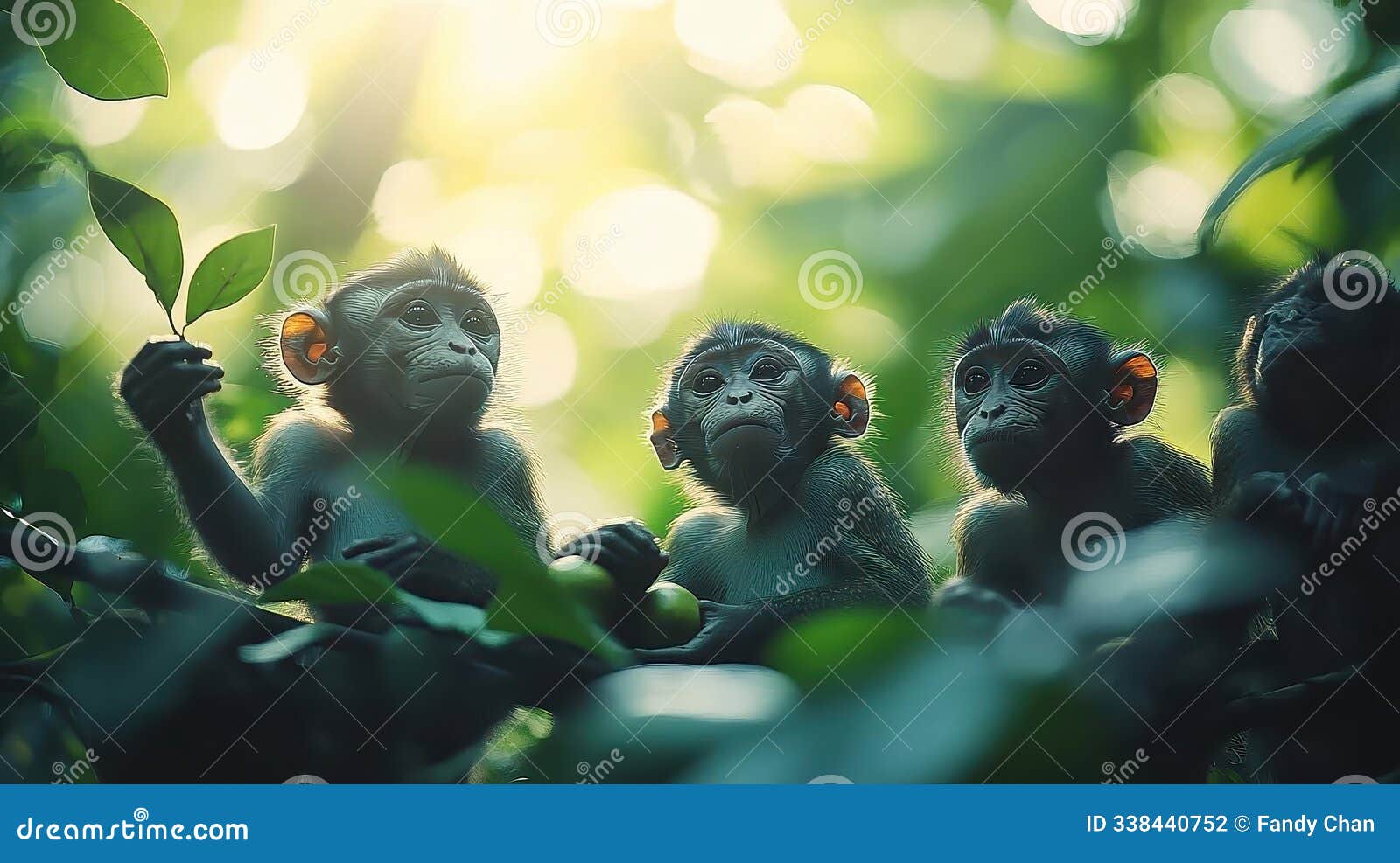 Curious Monkeys Gazing into the Green Canopy Stock Illustration ...