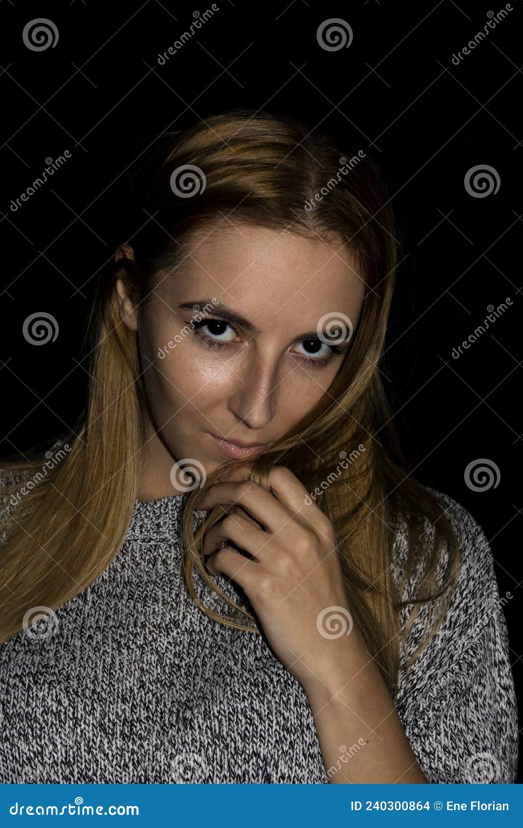 Curious Mood in a Black Background Stock Photo - Image of person ...
